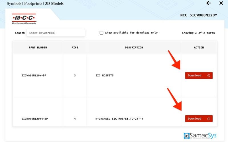 Download Free Symbols, PCB Footprints, & 3D STEP Files with MCC